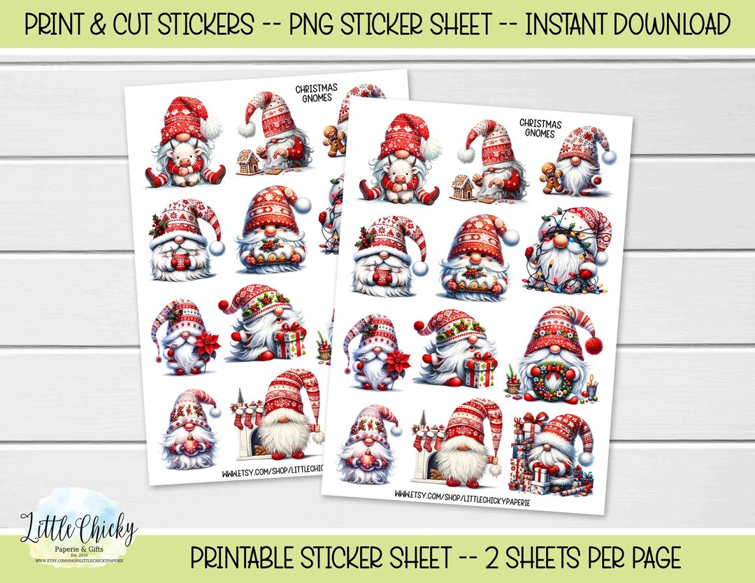 Printable Stickers - Christmas Gnomes Stickers, Print & Cut Sticker ...