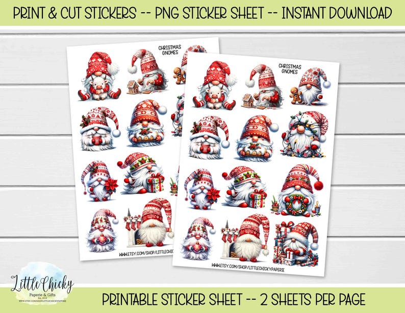 Printable Stickers - Christmas Gnomes Stickers, Print & Cut Sticker ...