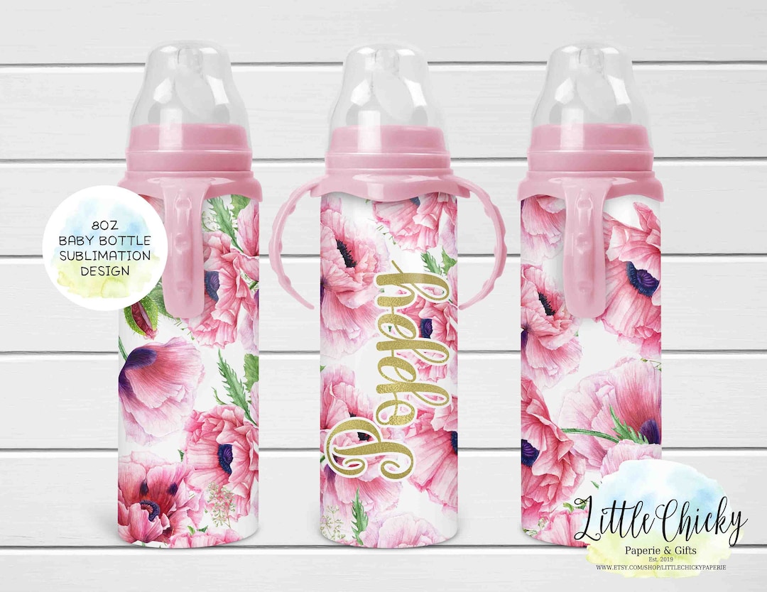Pink Poppy 8oz Baby Bottle Sublimation Design, Pink Floral Poppy ...
