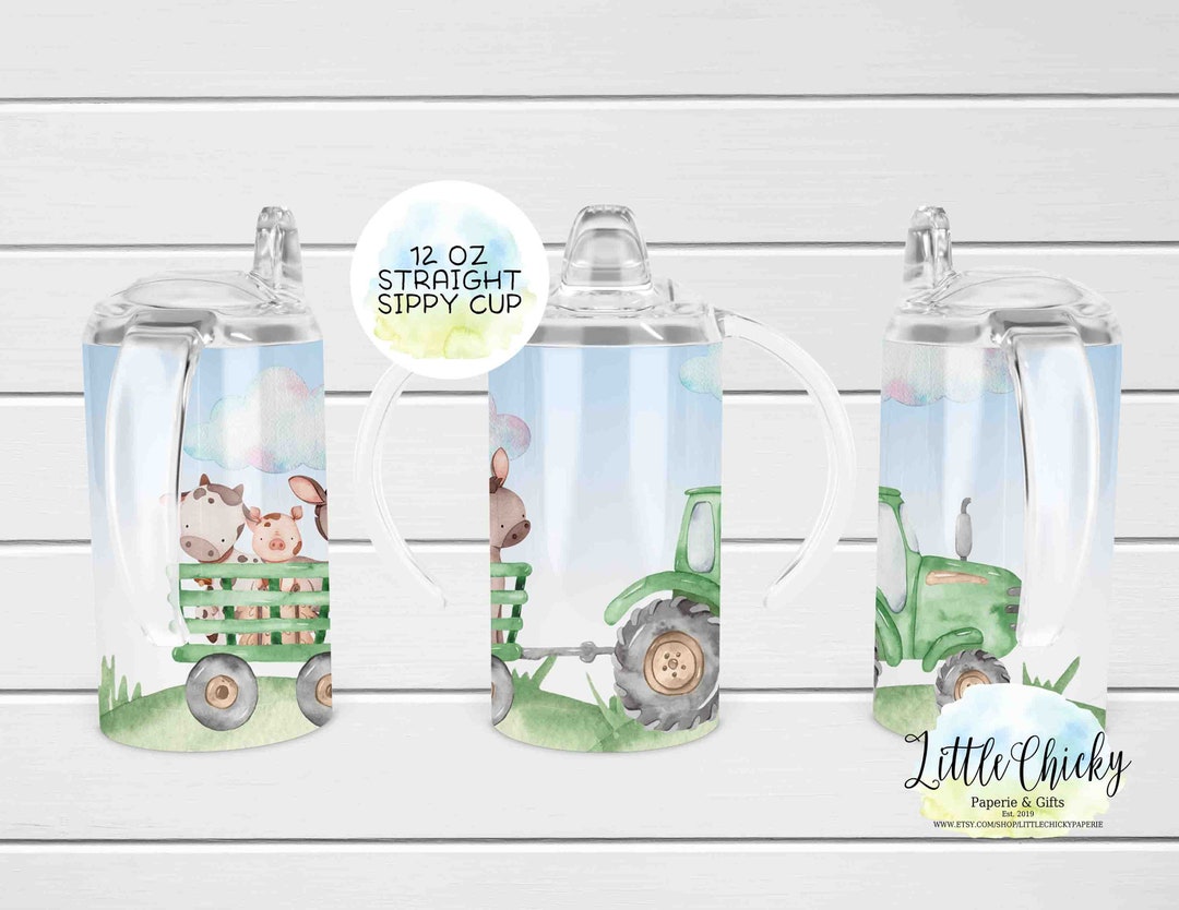 12oz Straight Sublimation Sippy Cup Wrap, Green Tractor, Farm Sippy Cup ...