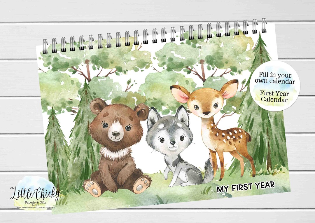 Woodland Animals First Year Baby Keepsake Calendar, First Year Calendar ...