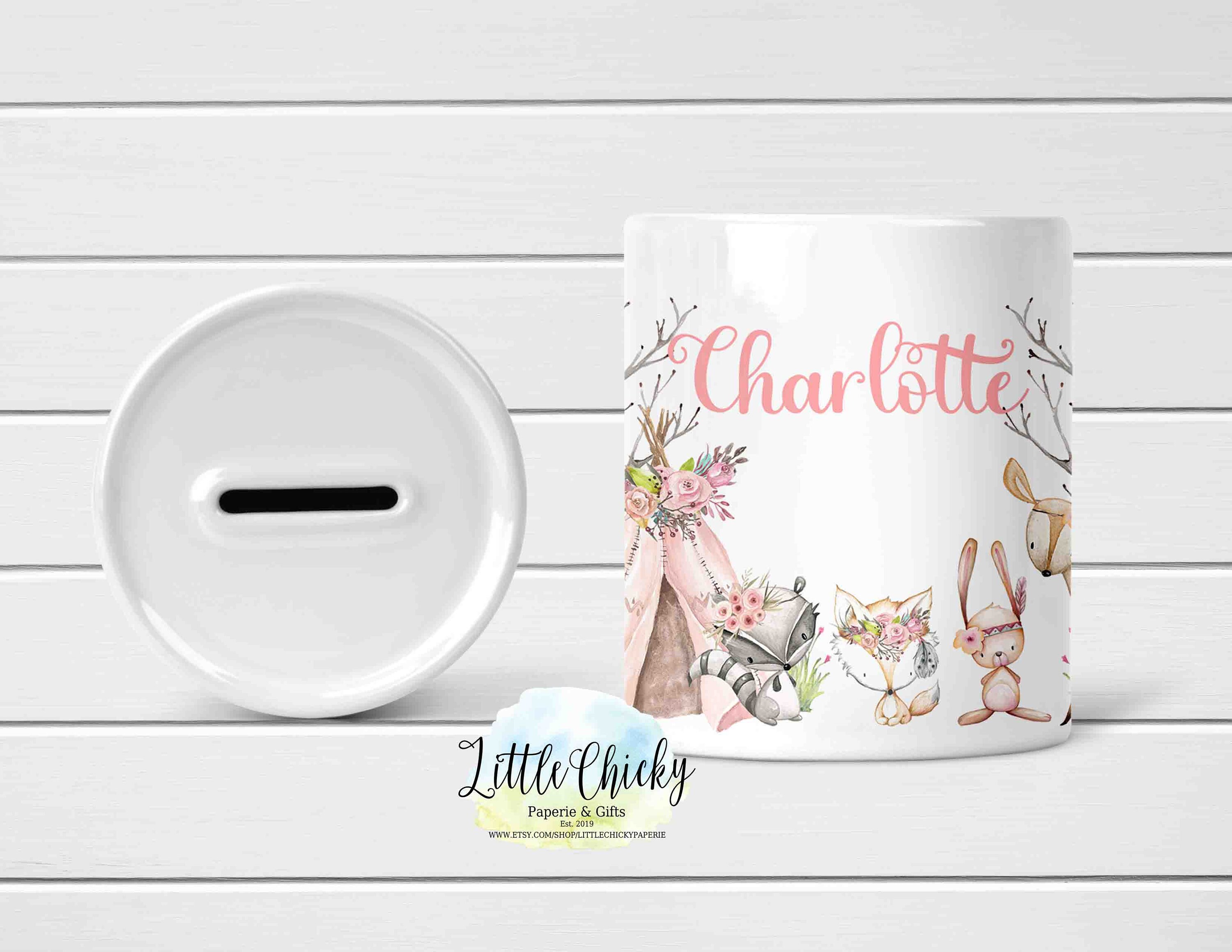Personalized Money Box With Name Pink Woodland Animals Money - Etsy