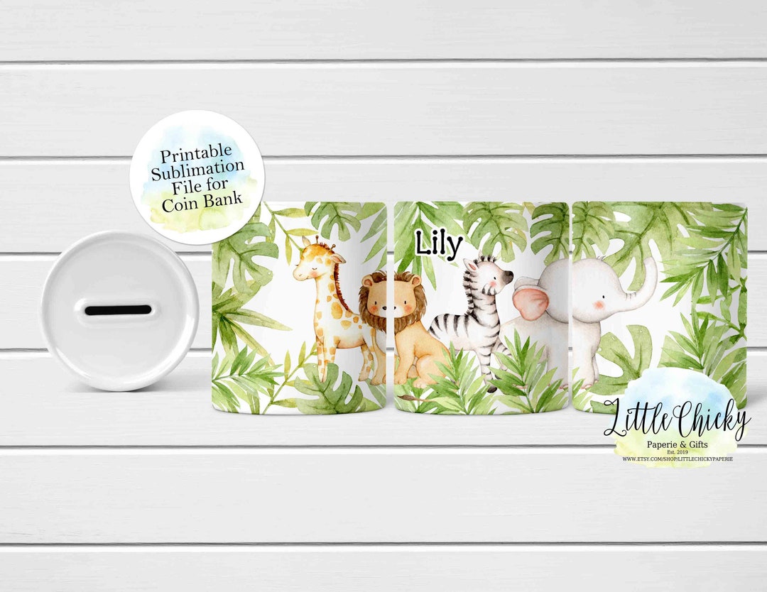 Jungle Animals Money Box, Safari Coin Bank Full Wrap Sublimation Design ...