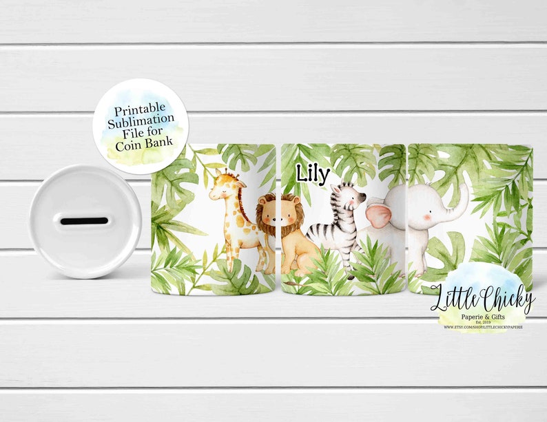 Jungle Animals Money Box, Safari Coin Bank Full Wrap Sublimation Design ...