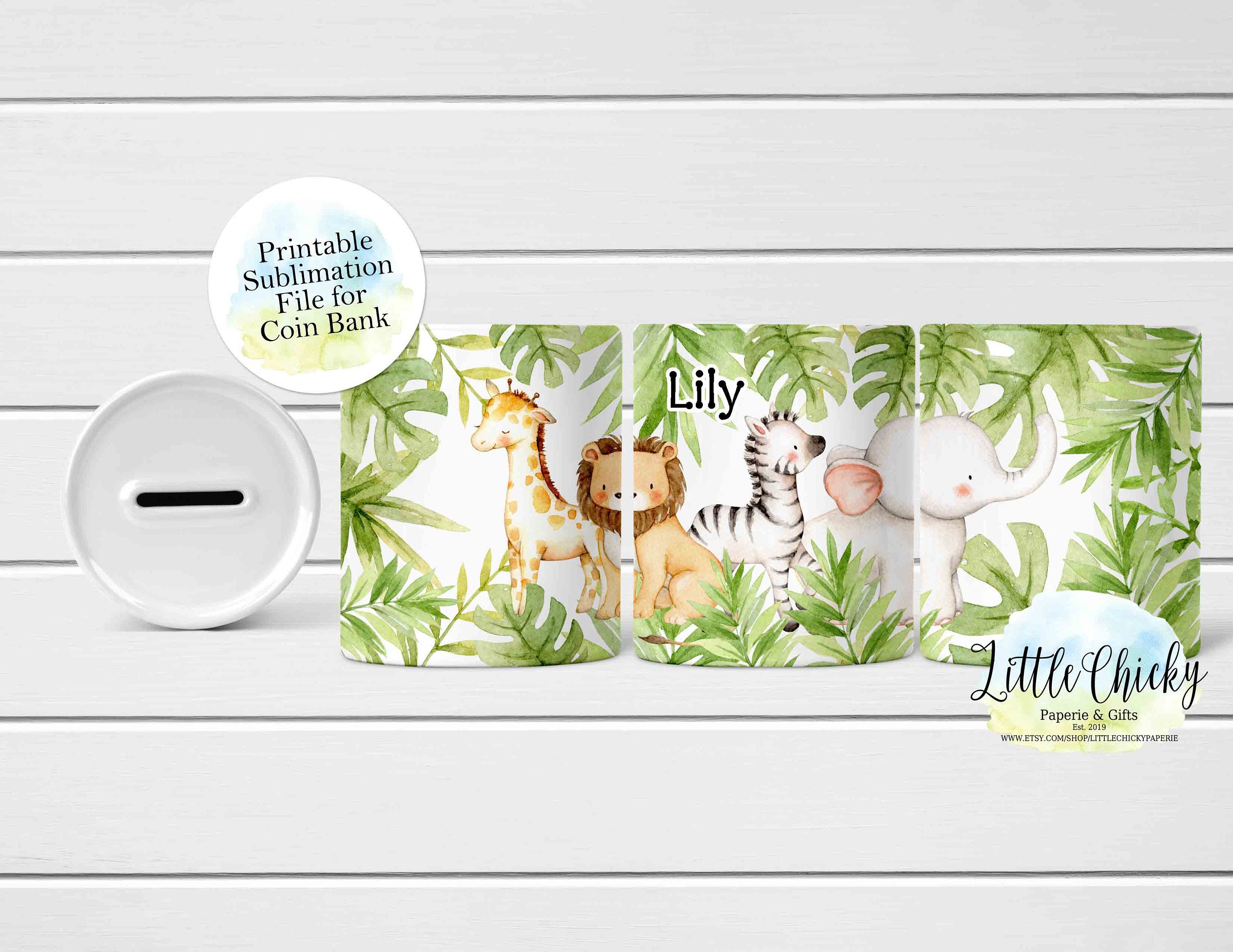 Jungle Animals Money Box, Safari Coin Bank Full Wrap Sublimation Design ...