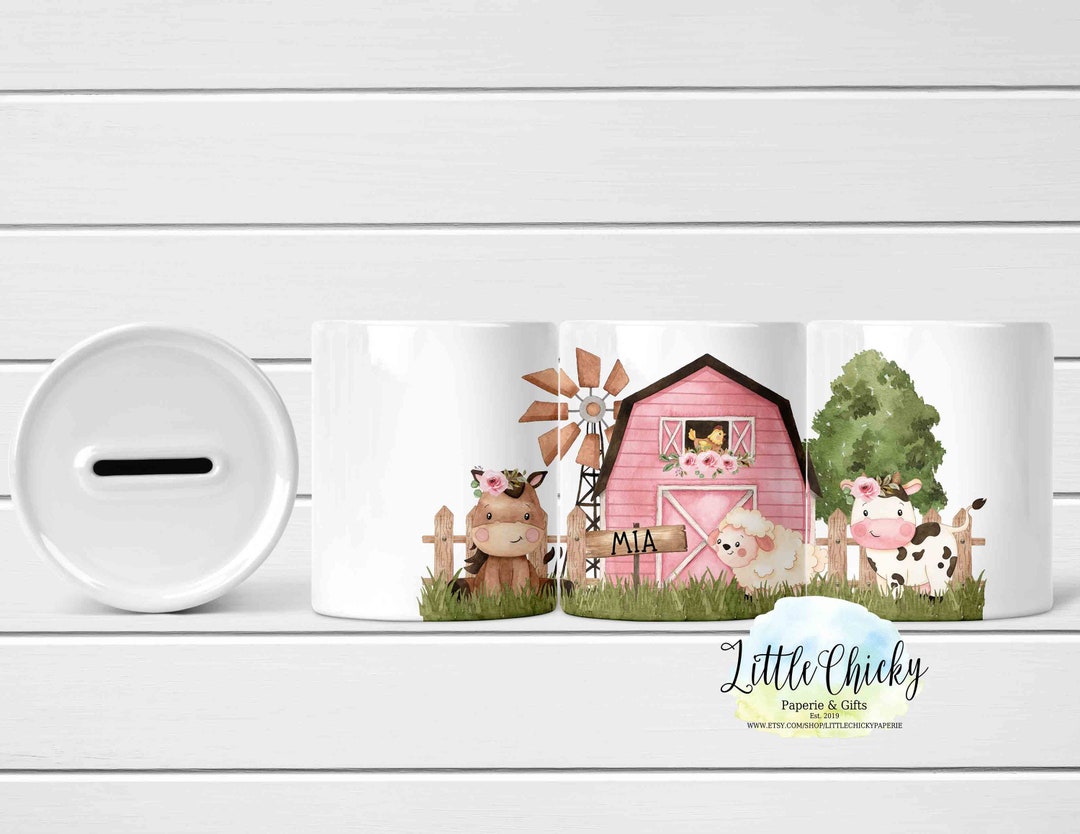 Personalized Money Box With Name, Pink Farm, Pink Barnyard Money Box ...