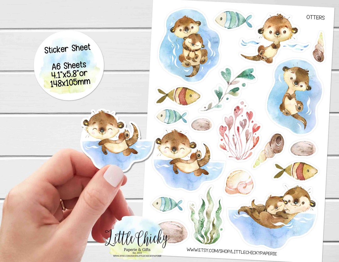 Sticker Sheet - Otters Stickers, Watercolor Otter Stickers, Planner ...