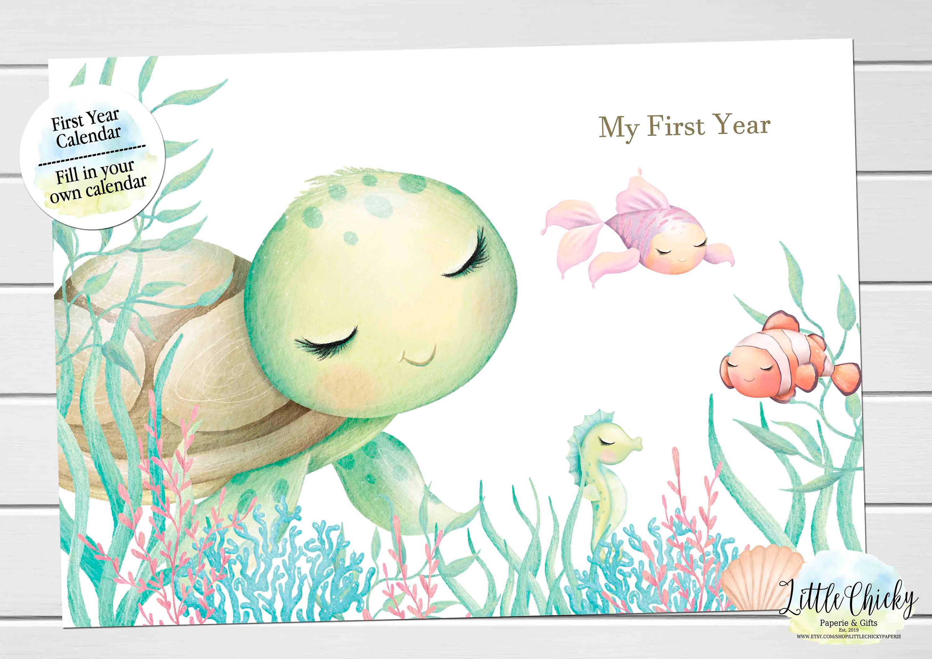 Under the Sea First Year Baby Keepsake Calendar Sea Turtle | Etsy