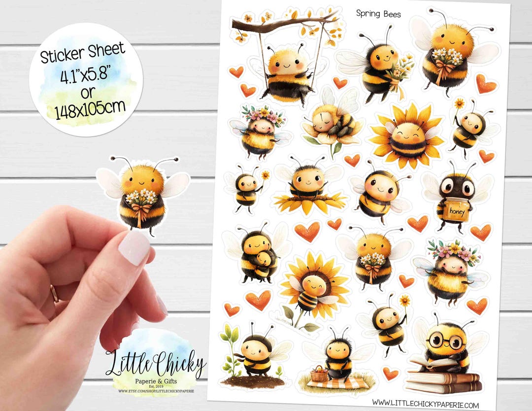 Sticker Sheet - Spring Bee Stickers, Cute Honey Bee Stickers, Planner ...