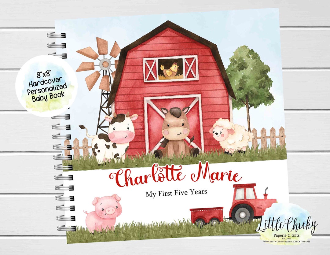 Red Farm Animals Baby Keepsake Journal, Personalized Barnyard Baby Book ...