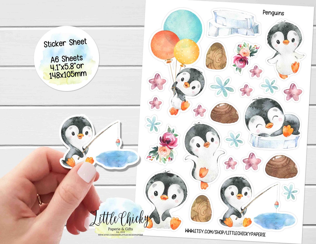 Sticker Sheet - Watercolor Penguin Planner Stickers, Baby Penguin ...