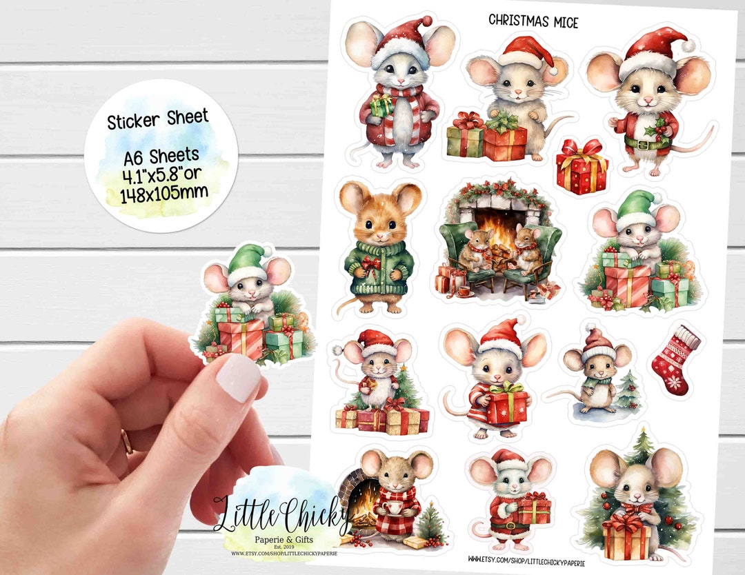 Sticker Sheet - Christmas Mice Stickers, Mice Stickers, Planner ...