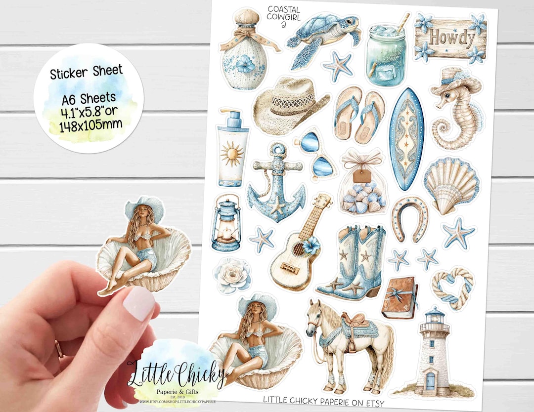 Sticker Sheet - Coastal Cowgirl 2 Stickers, Planner Stickers, Scrapbook ...