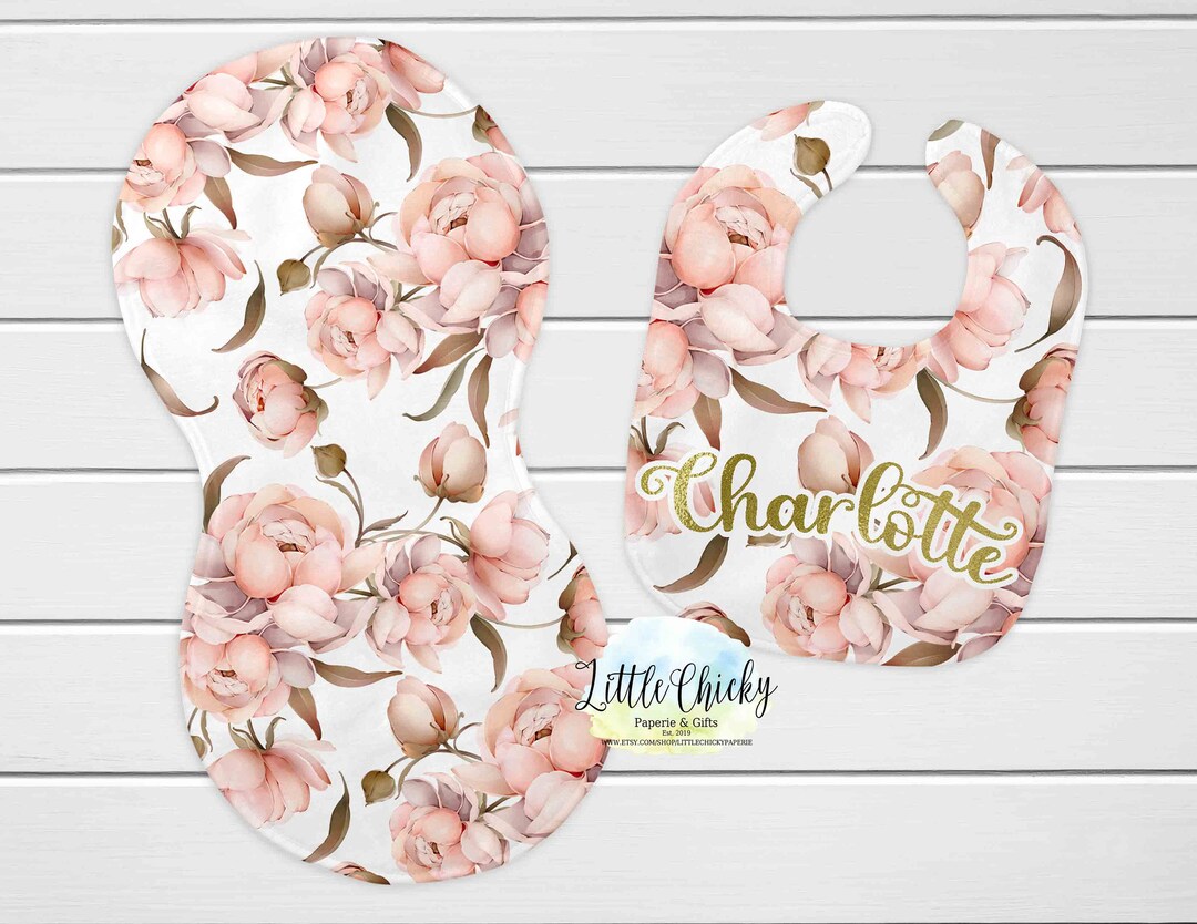 Pink Peony Bib and Burp Cloth Sublimation Design, Burp Cloth & Bib ...