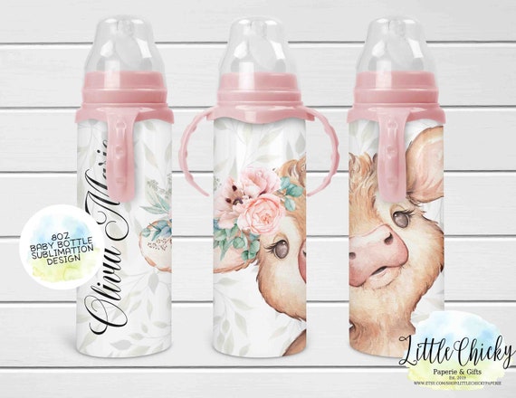 Pink Cow 8oz Baby Bottle Sublimation Design Watercolor Cow - Etsy