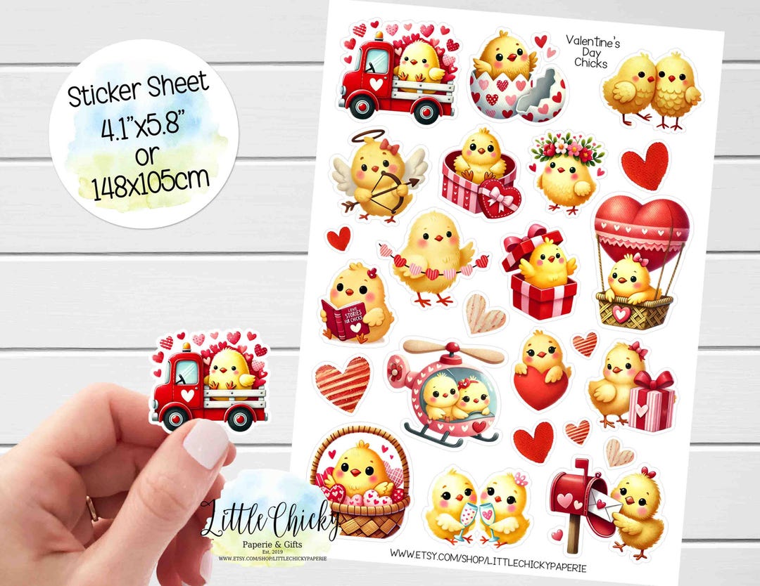 Sticker Sheet - Valentine's Day Chicks Stickers, Planner Stickers ...