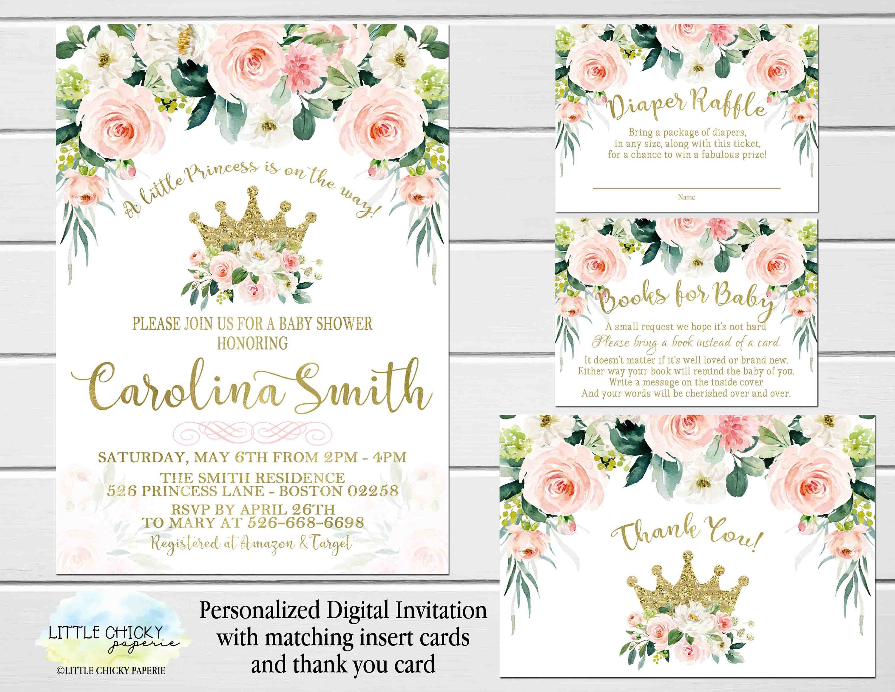 Crown Princess Baby Shower Invitation, Blush Pink and Gold Floral ...