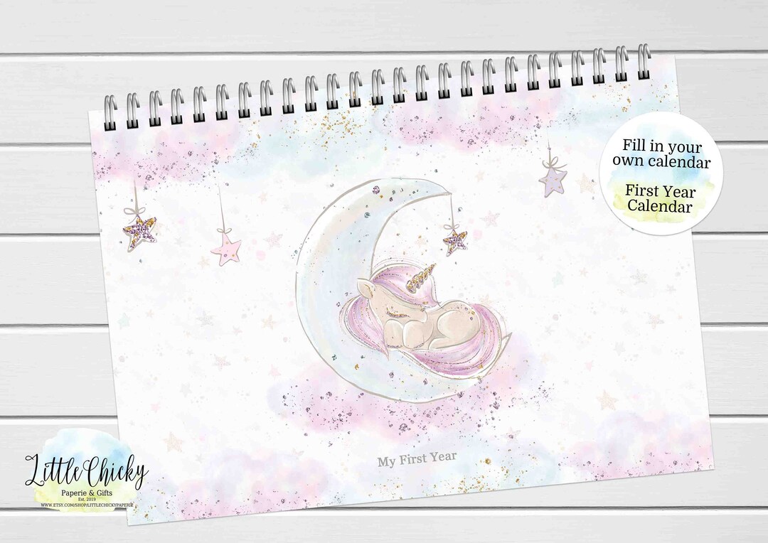 First Year Baby Keepsake Calendar, Unicorn First Year Calendar With ...
