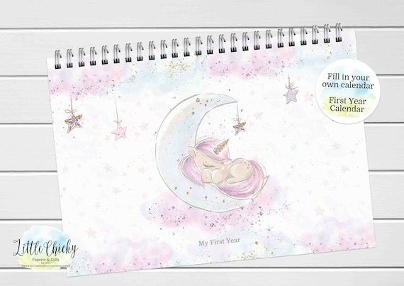 First Year Baby Keepsake Calendar Unicorn First Year Calendar | Etsy