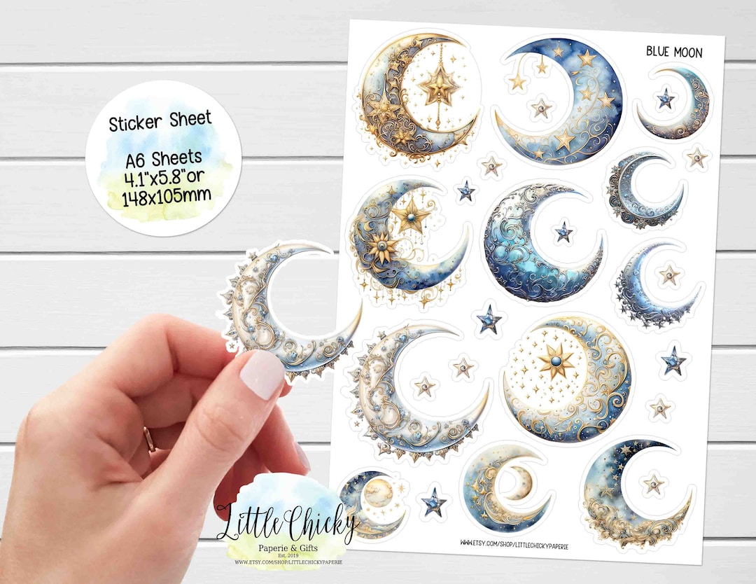 Sticker Sheet - Blue Moon Stickers, Elegant Moon Planner Stickers ...
