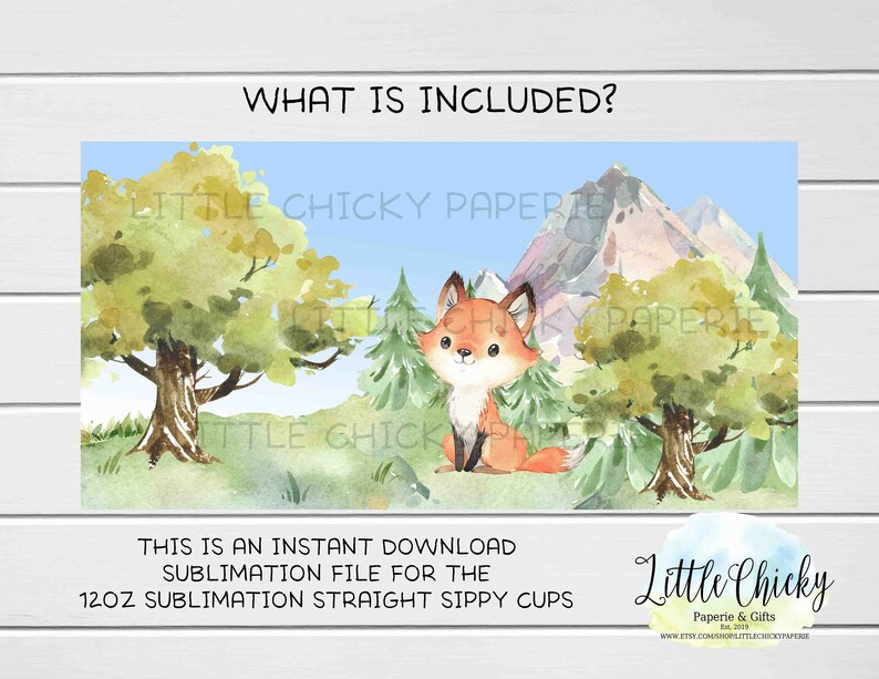 Fox 12oz Straight Sublimation Sippy Cup Wrap, Woodland Animals Sippy ...