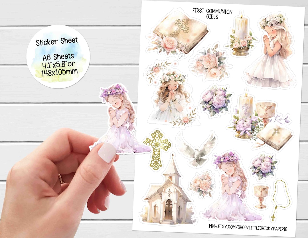 Sticker Sheet - First Communion Stickers, Girls, Planner Stickers ...