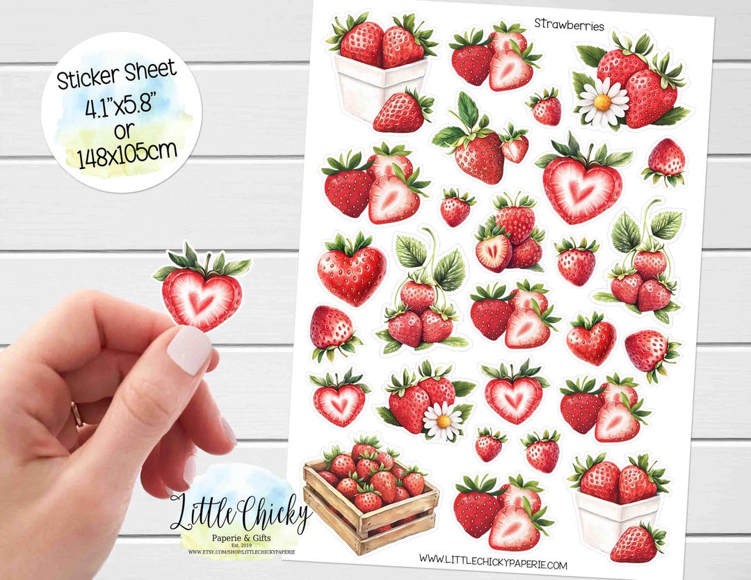 Sticker Sheet - Strawberries Stickers, Planner Stickers, Scrapbook ...