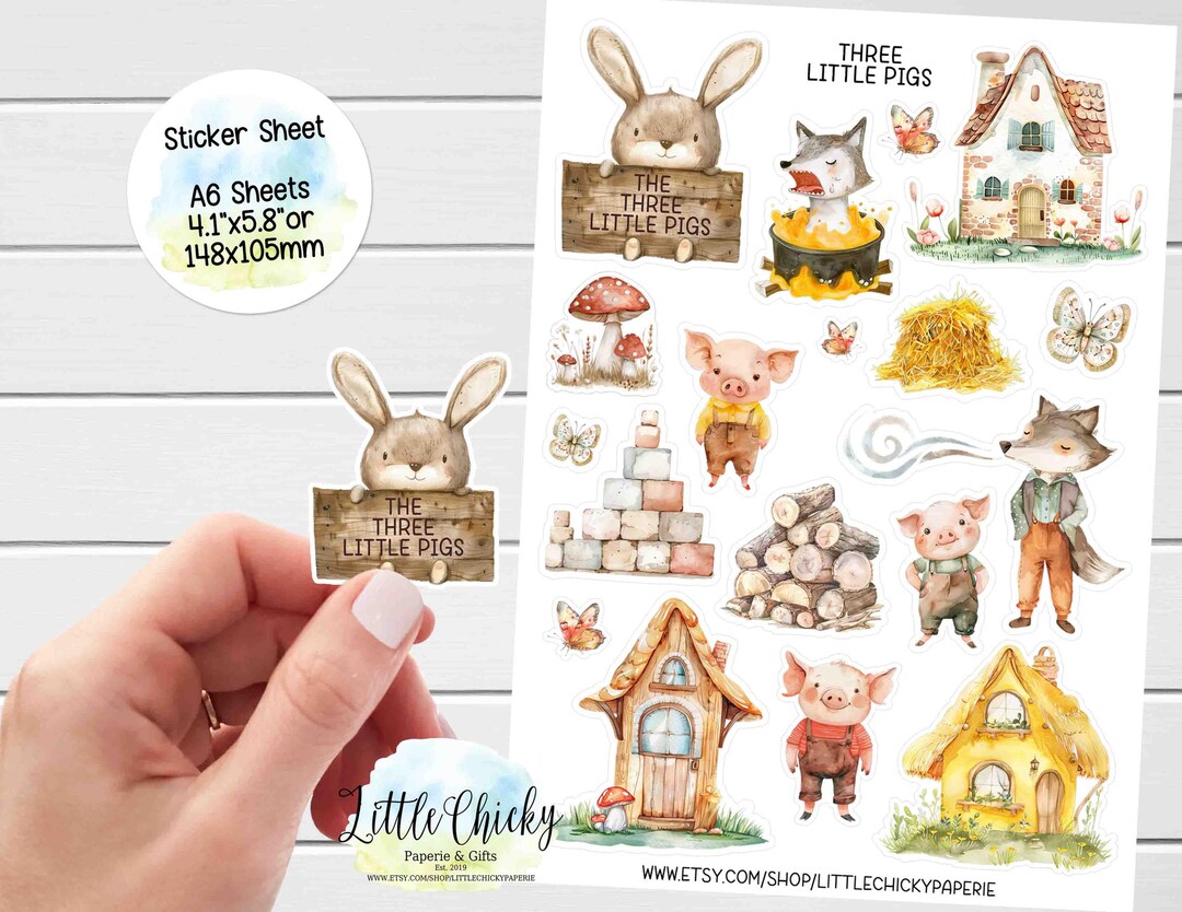 Sticker Sheet - Three Little Pigs Stickers, Fairy Tale Stickers ...