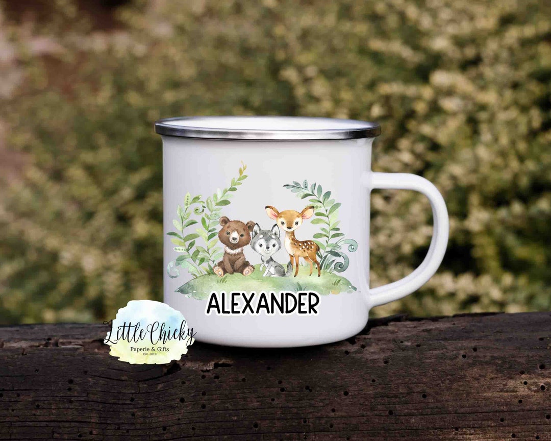 Kids Woodland Animals Mug, Personalized Animals Enamel Mug, Woodland ...