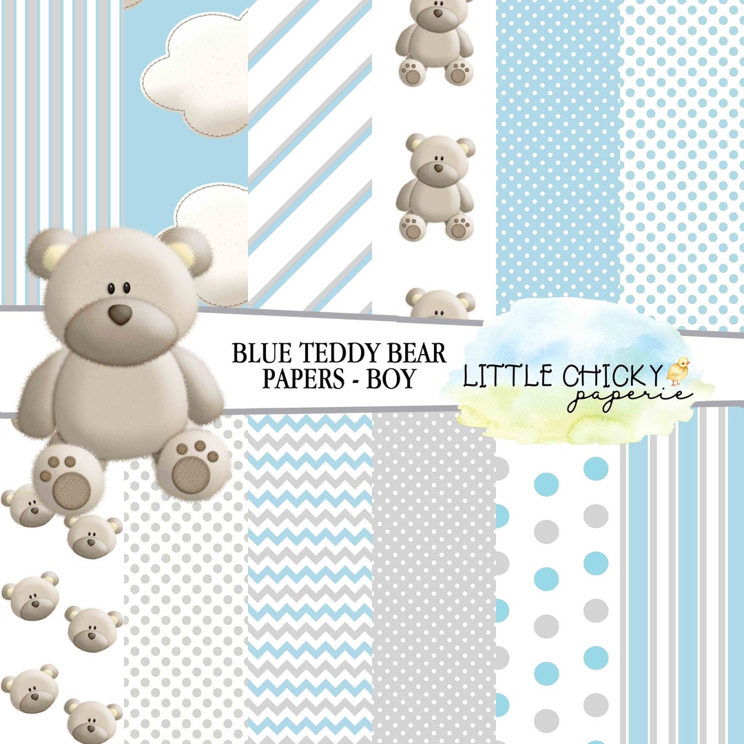 Teddy Bear Digital Paper Set, Blue Teddy Bear Digital Paper Set ...