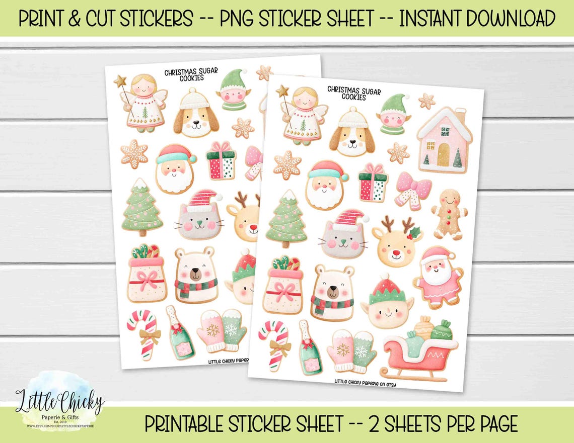 Printable Stickers - Christmas Sugar Cookie Stickers, Print N Cut ...