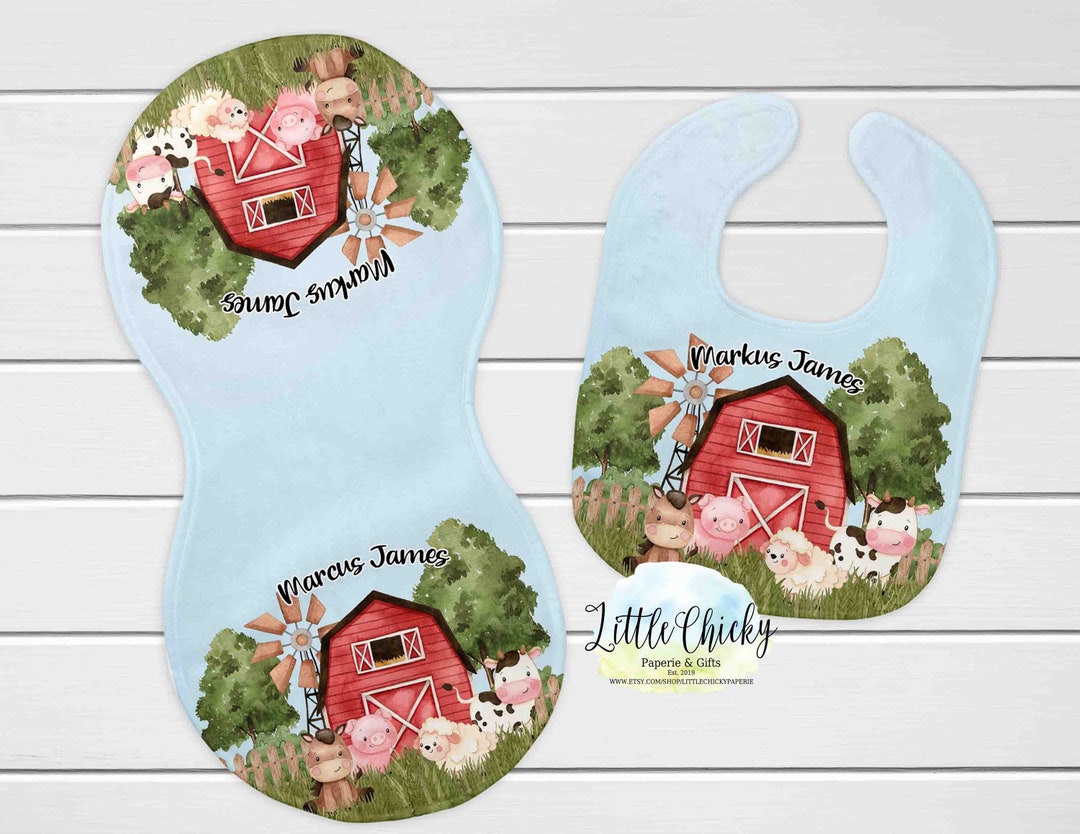 Red Farm Bib and Burp Cloth Sublimation Design, Barnyard Burp Cloth and ...