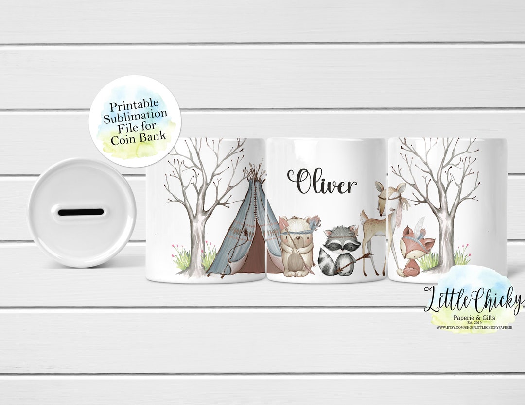 Woodland Animals Money Box, Coin Bank Full Wrap Sublimation Design ...