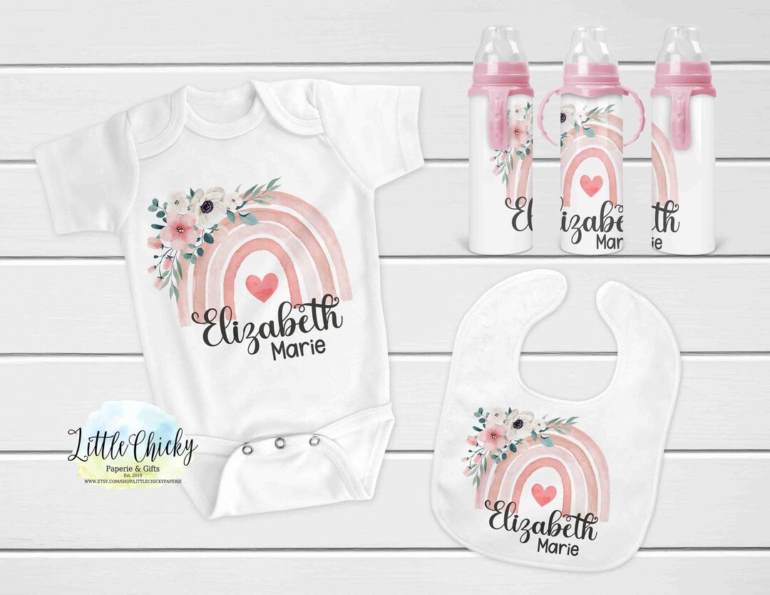 Pink Floral Boho Rainbow Sublimation Gift Set Files, Rainbow Baby Bib ...