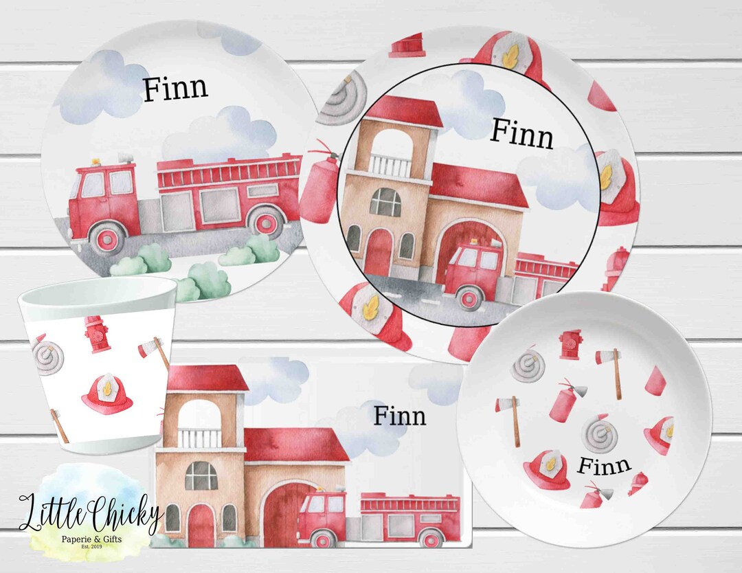 Firetruck Children's Plate Set, Fireman, Fire Truck Personalized Plate ...