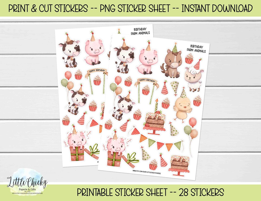 Printable Stickers - Birthday Farm Animal Stickers, Print & Cut ...