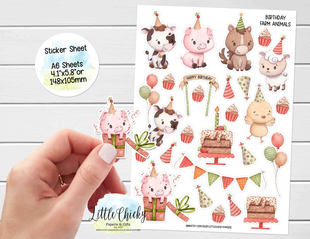 Sticker Sheet - Birthday Farm Stickers, Planner Stickers, Scrapbook ...