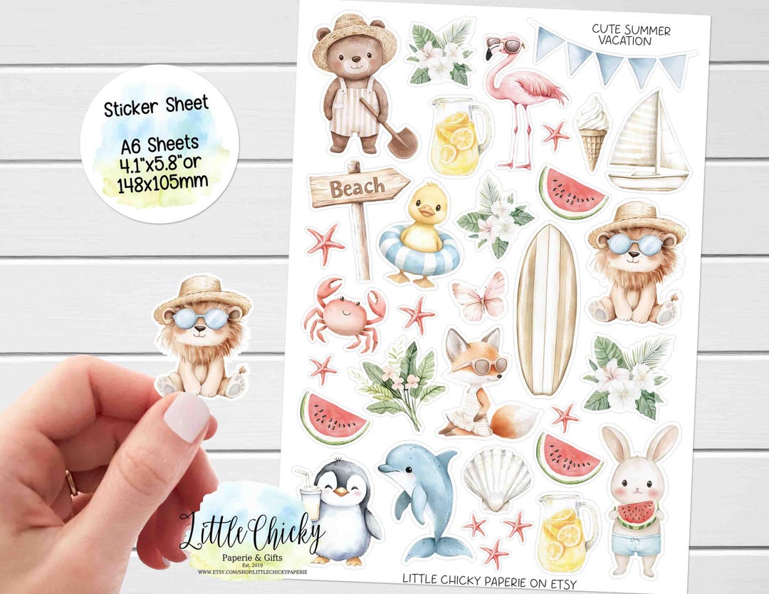 Sticker Sheet - Cute Summer Vacation Stickers, Planner Stickers ...