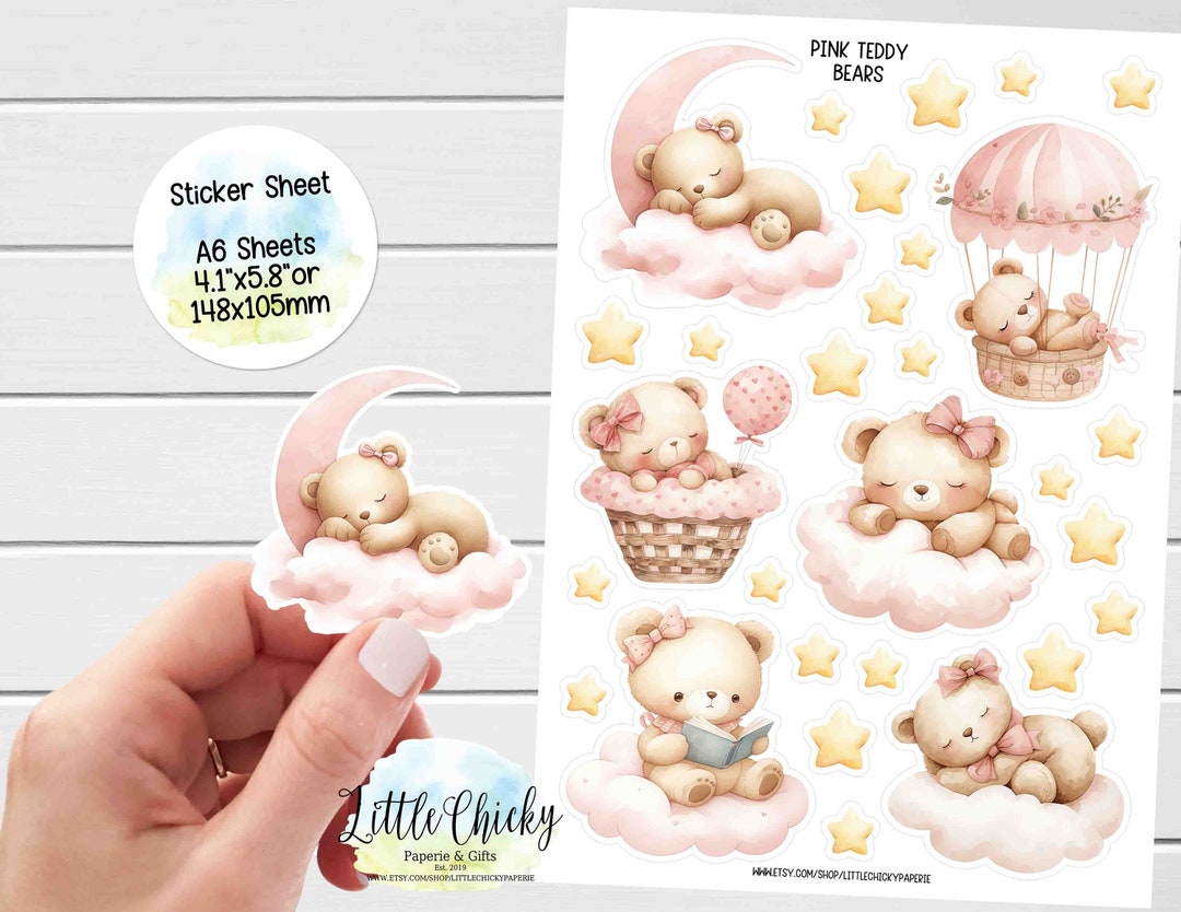 Sticker Sheet - Pink Teddy Bears Stickers, Planner Stickers, Sleeping ...