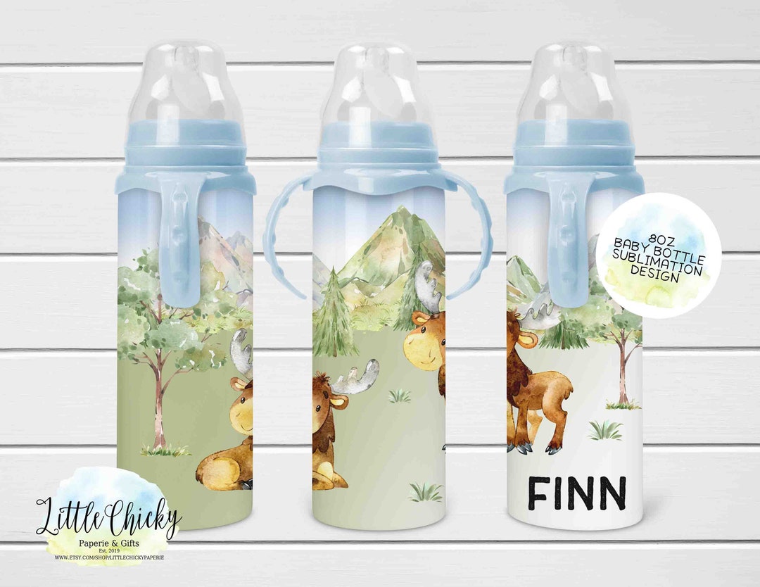Moose 8oz Baby Bottle Sublimation Design, Baby Moose Bottle, Kids, Baby ...