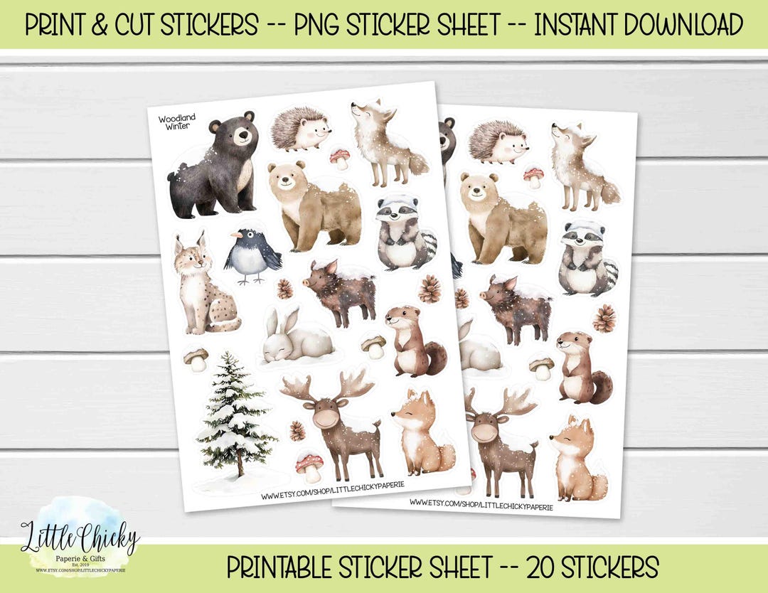 Printable Stickers - Winter Woodland Animal Stickers, Print & Cut ...