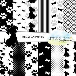 Black & White Dalmatian Digital Paper Set, Dalmatian Dog Digital Paper ...