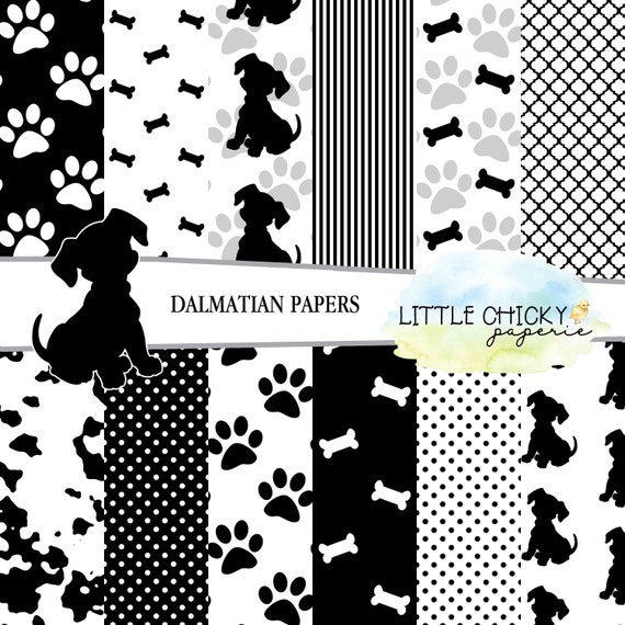 Black & White Dalmatian Digital Paper Set Dalmatian Dog | Etsy