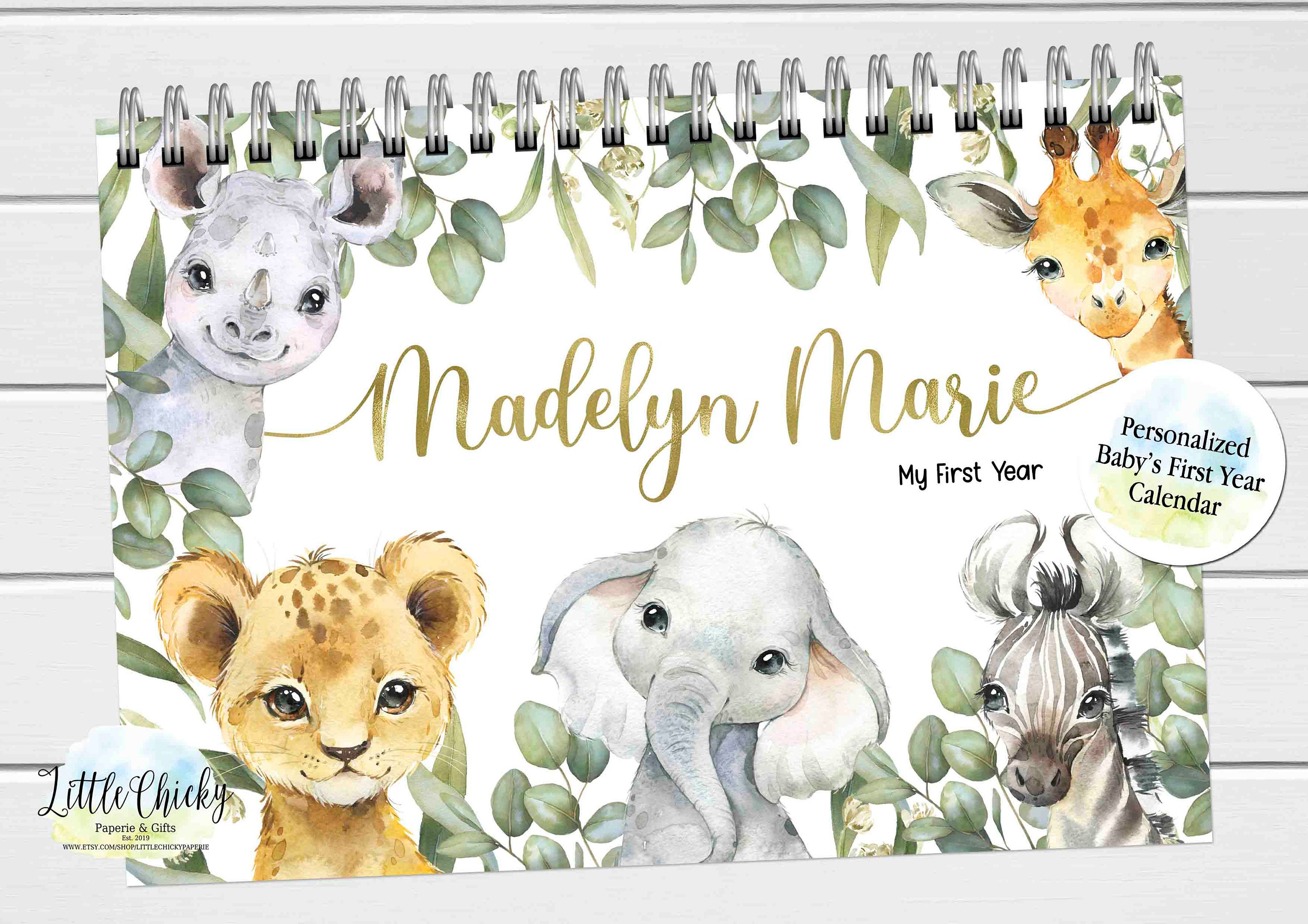 Safari Animals First Year Calendar Child First Year Calendar - Etsy ...