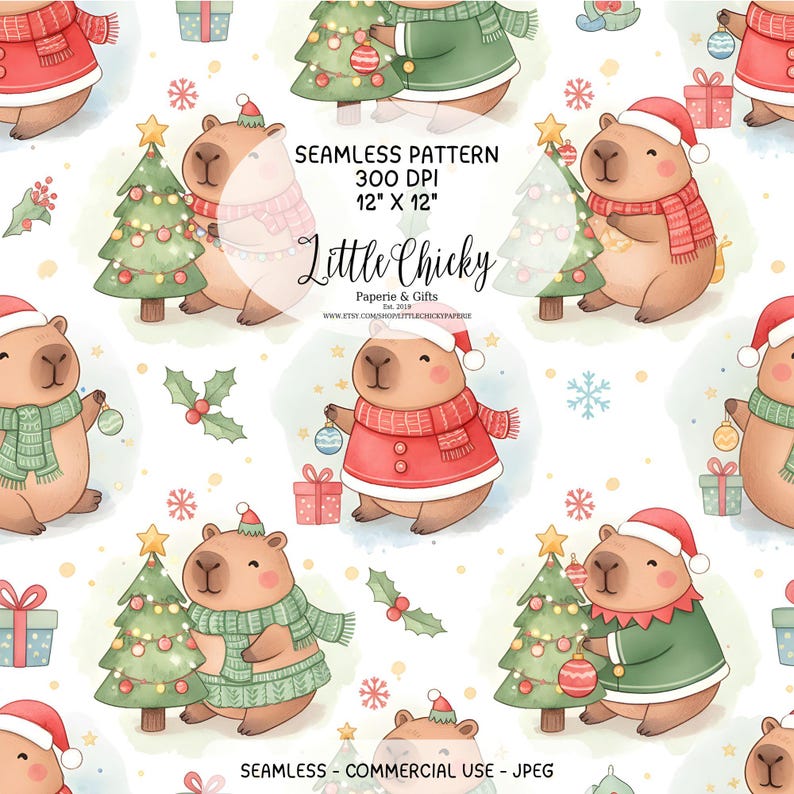 Seamless Pattern, Capybara Christmas Seamless Pattern, Repeat Pattern ...