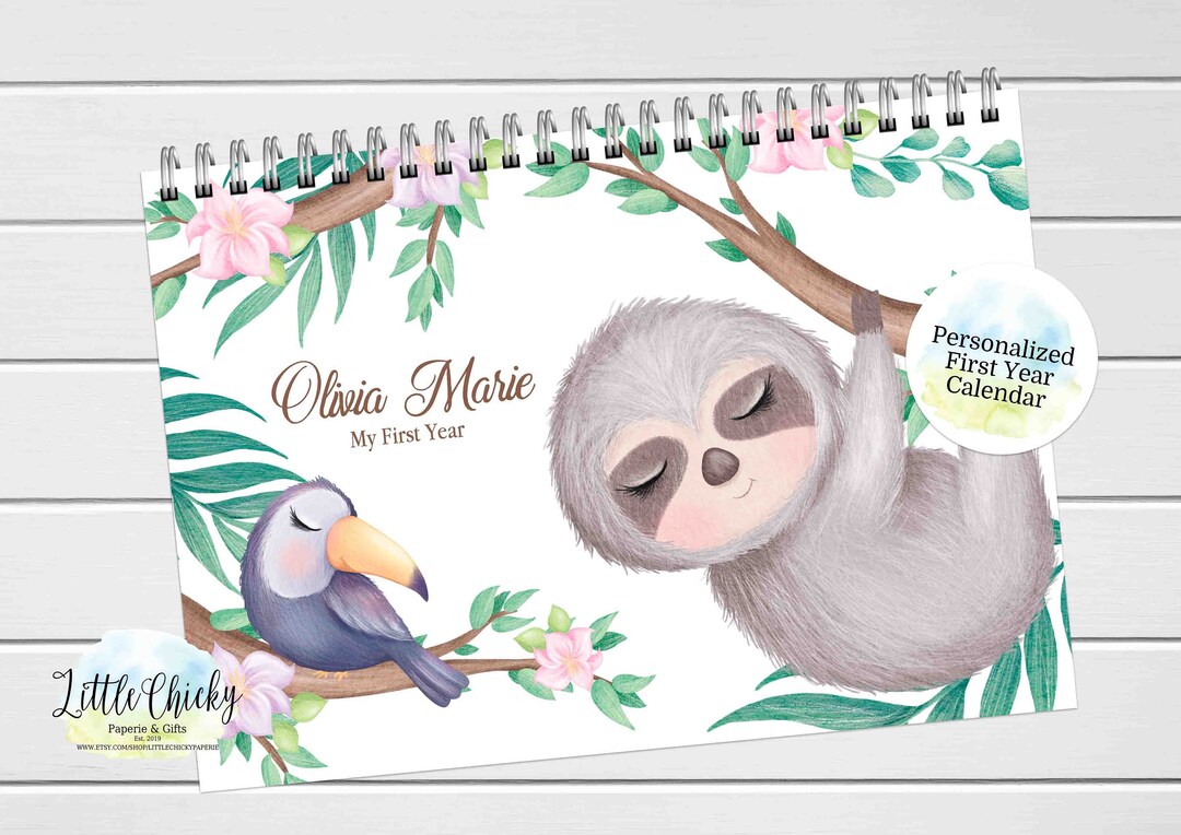 Sloth, Jungle Animals Baby's First Year Keepsake Calendar, First Year ...