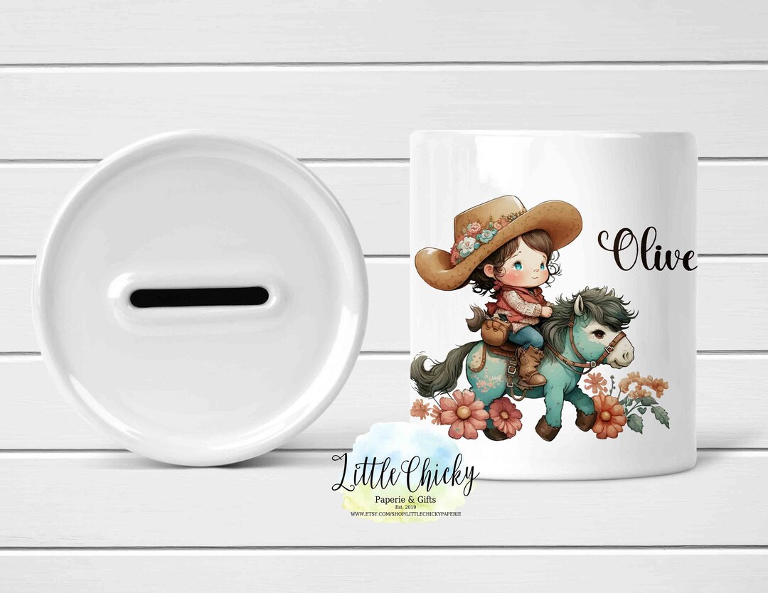 Personalized Money Box With Name, Cowgirl Money Box, Cow Girl Coin Bank ...
