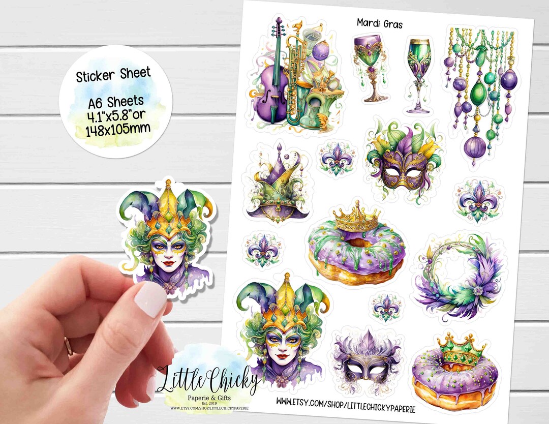 Sticker Sheet - Mardi Gras Planner Stickers, Fat Tuesday Stickers ...