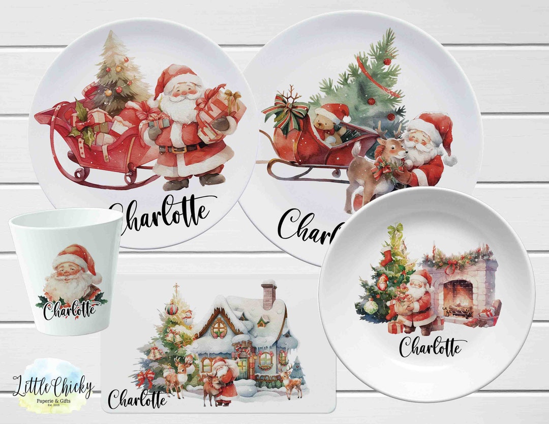 Santa Children's Plate Set, Christmas Personalized Children's Plate Set ...