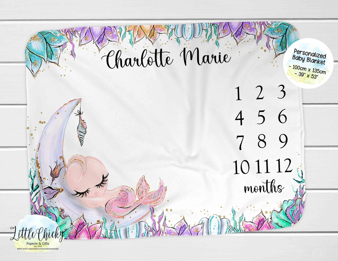 Mermaid Milestone Blanket, Monthly Photo Blanket, Personalized ...